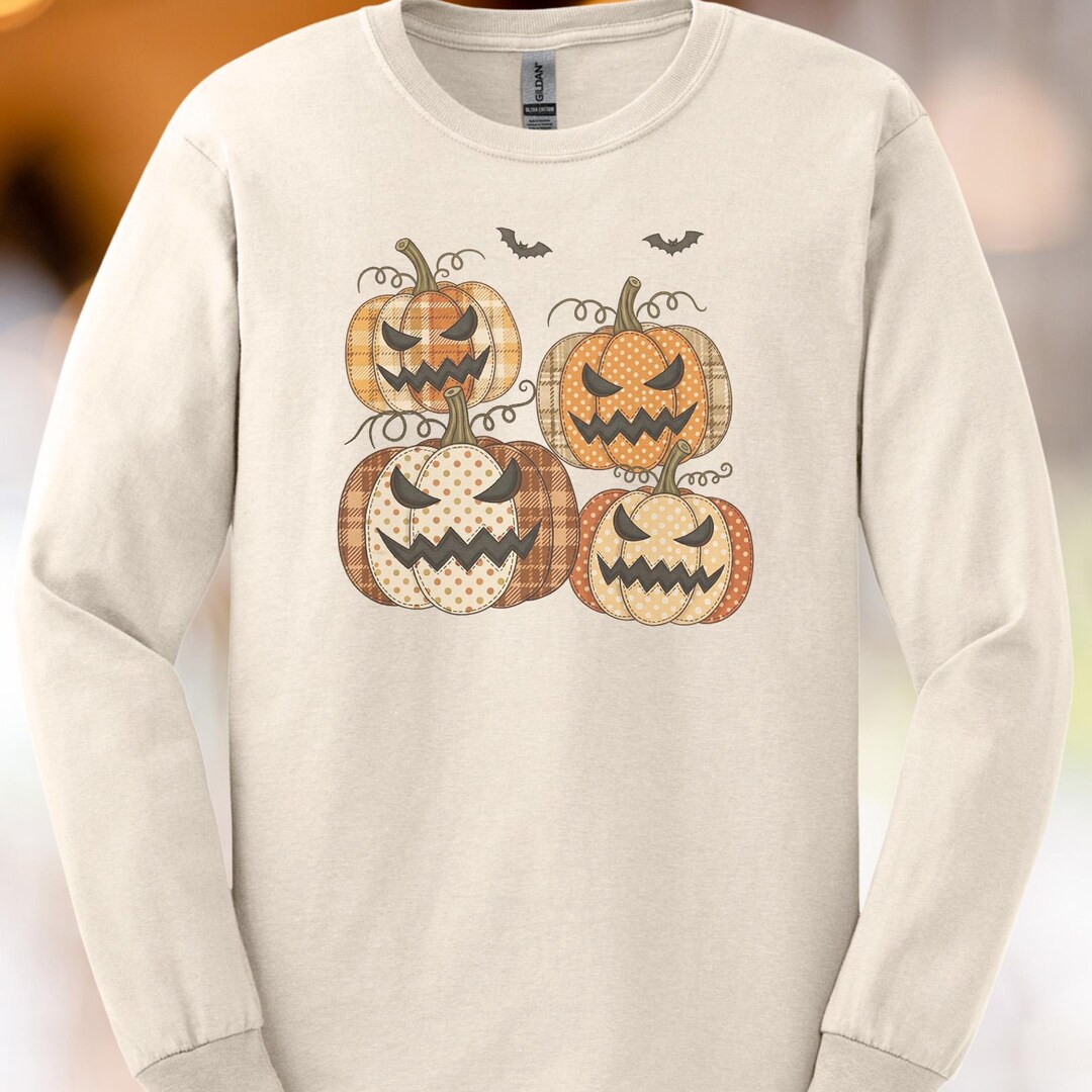 Halloween Patchwork Jack O Lantern Pumpkin Faces Shirt Fall Cute Plaid ...