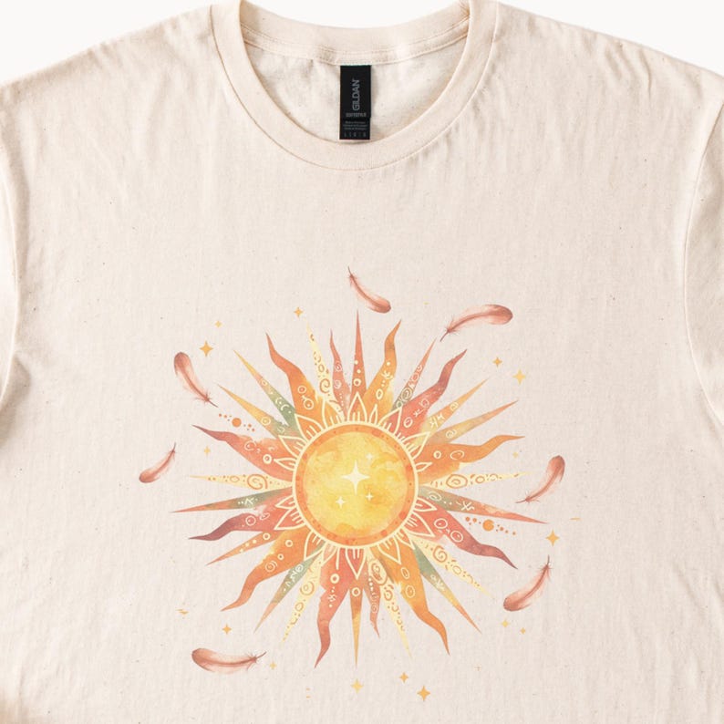 Boho Sun Graphic Tee Watercolor Sunburst T Shirt Celestial Womens Top ...