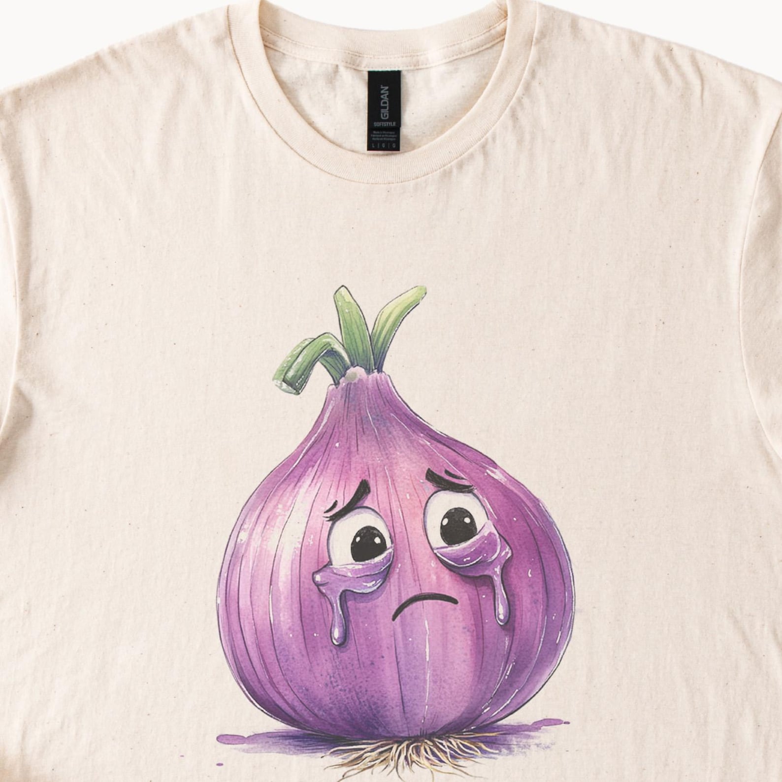 Crying Onion Cartoon Graphic T Shirt Cute Sad Purple Onion Face Art ...