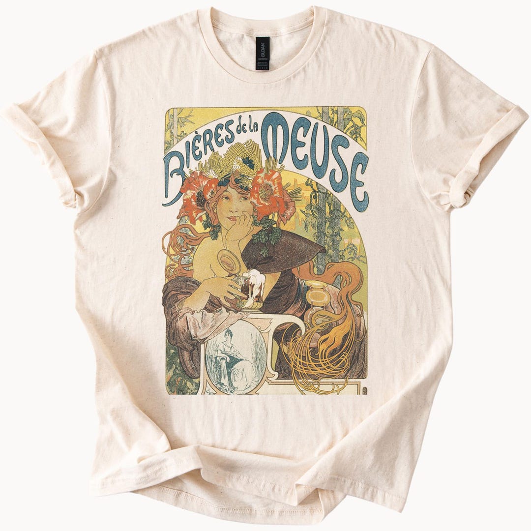 Alphonse Mucha Bieres De La Meuse Art Nouveau Graphic Tee Bohemian ...