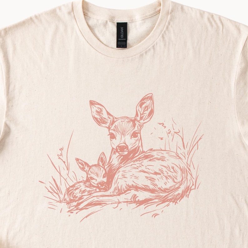 Doe and Fawn Graphic Tee Cute Deer Shirt Animal Lover Top Nature ...
