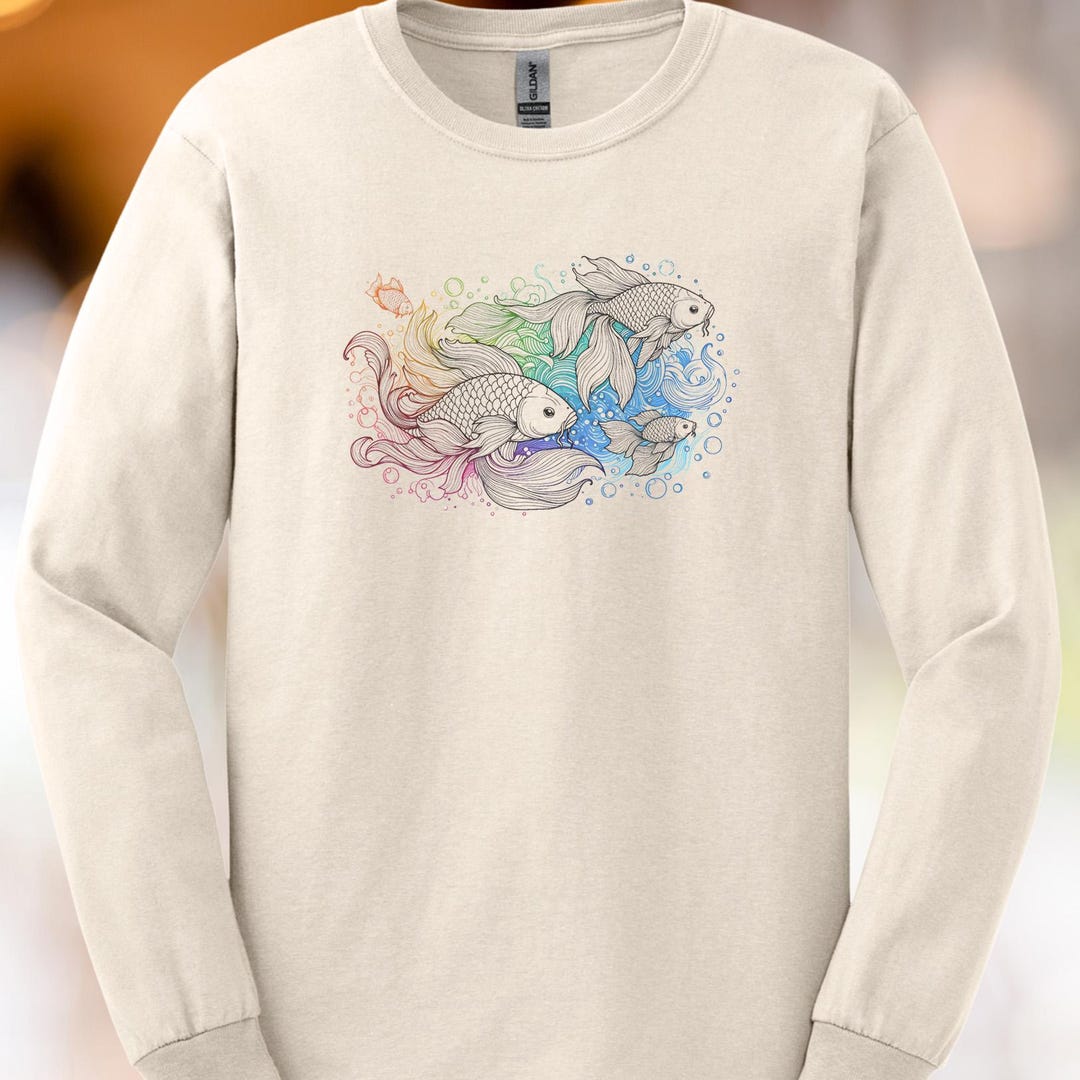 Rainbow Koi Fish Art Shirt Colorful Water Flow Graphic Long Sleeve Tee ...