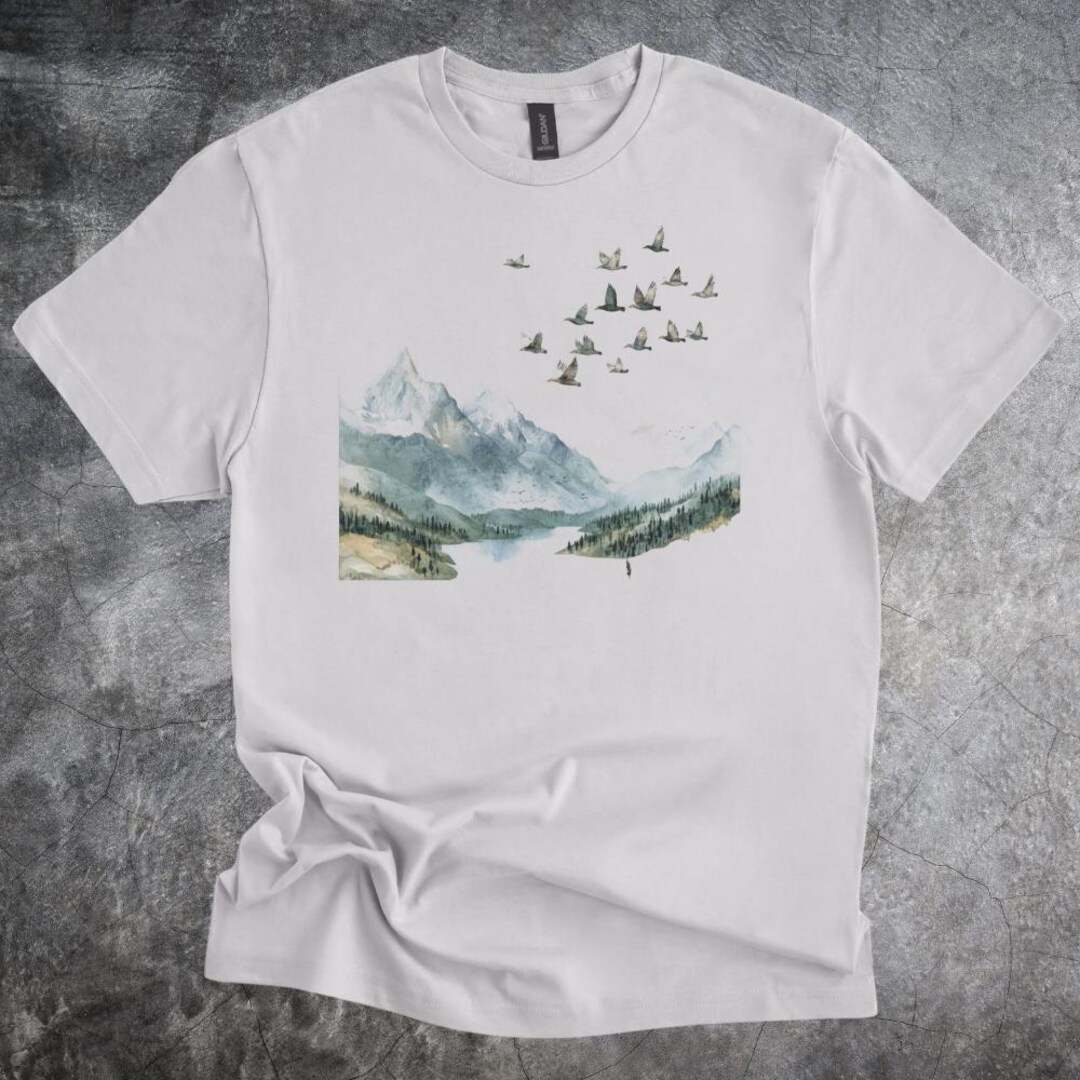Mountain Landscape Shirt Scenic Artwork Illustration Graphic Tshirt ...
