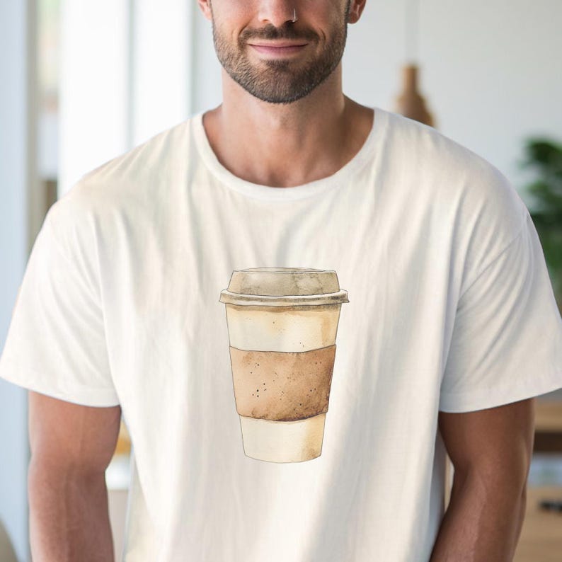 Coffee Cup Graphic T Shirt Watercolor Latte Art Barista Gift Aesthetic ...