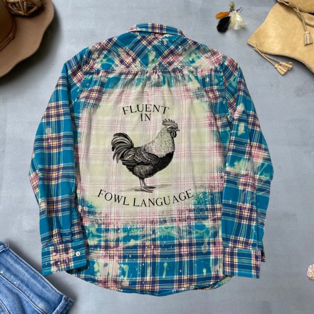 Graphic Flannel Shirt Bleached Flannel Fluent in Fowl Language Funny ...