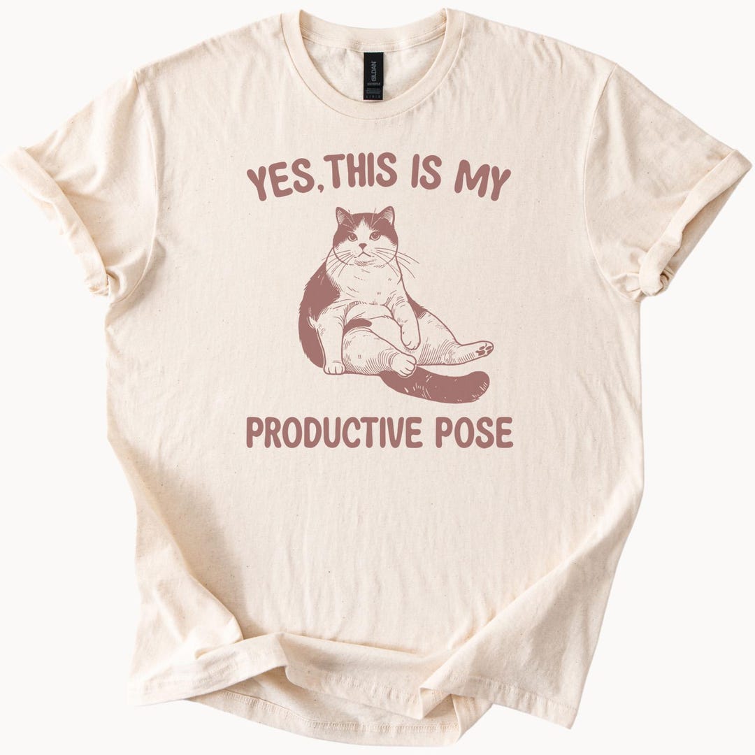 Funny Cat T Shirt Productive Pose Lazy Kitten Graphic Tee - Etsy