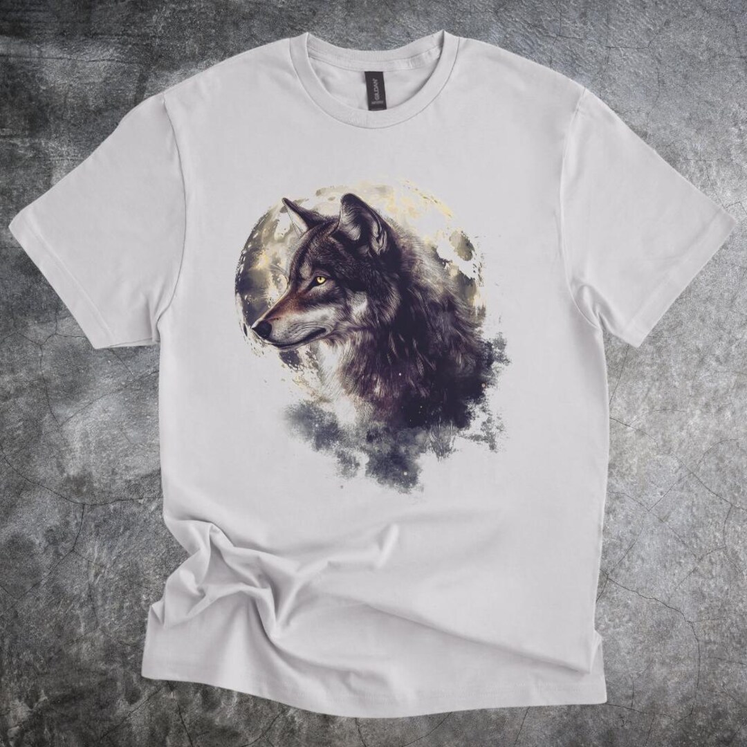 Wolf and Moon Shirt Graphic Tshirt Light Gray Cotton Mens - Etsy