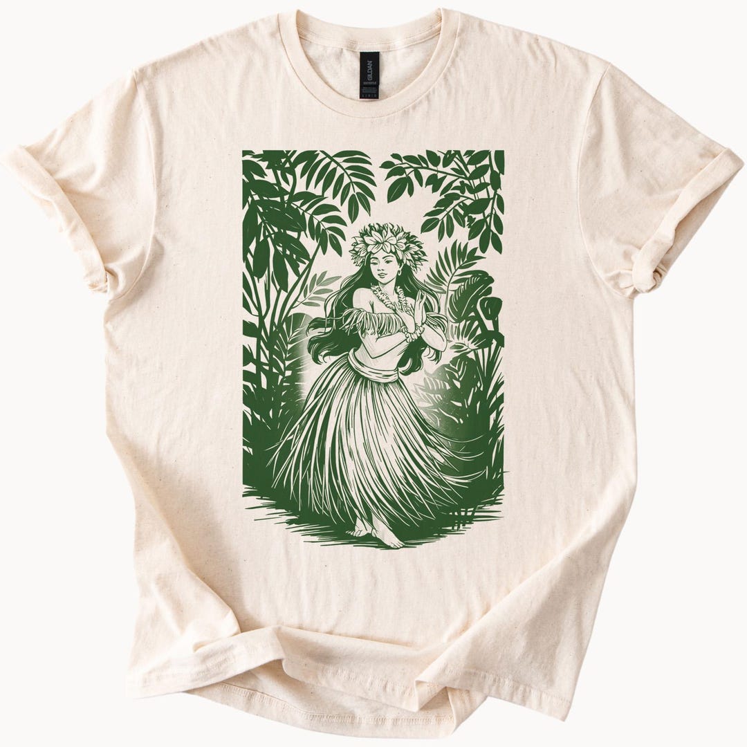Hula Dancer Tshirt Tropical Hawaiian Graphic Tee Women Luau Palm Leaves ...