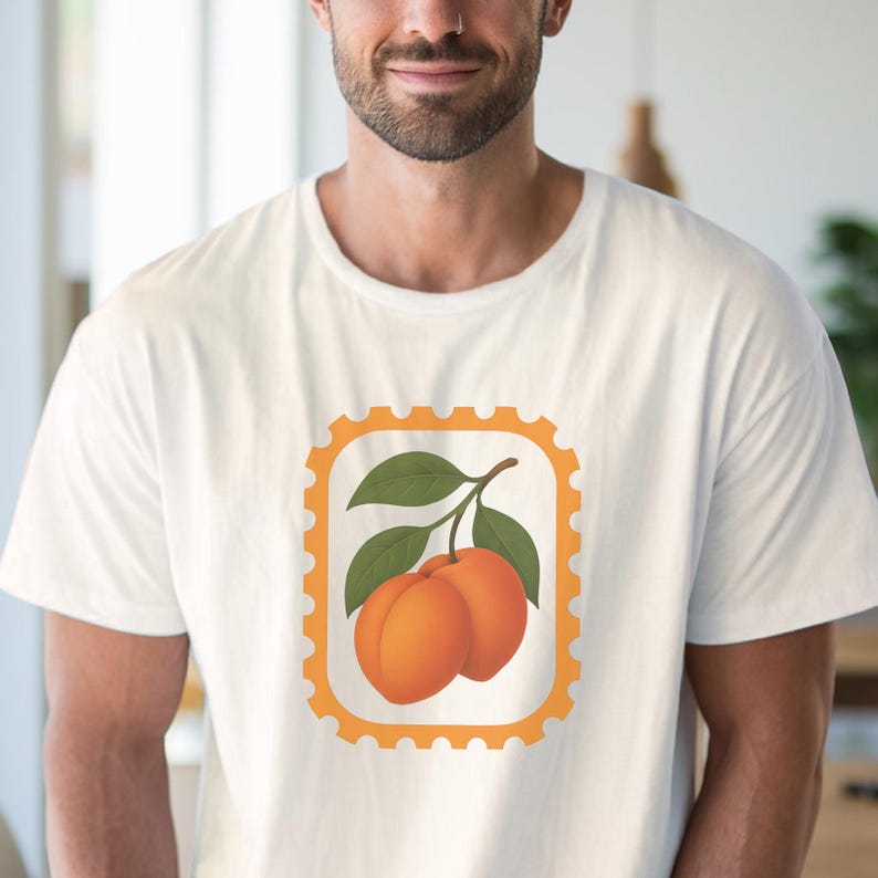Peach Fruit Stamp Graphic T Shirt Botanical Peach Art Tee Nature ...