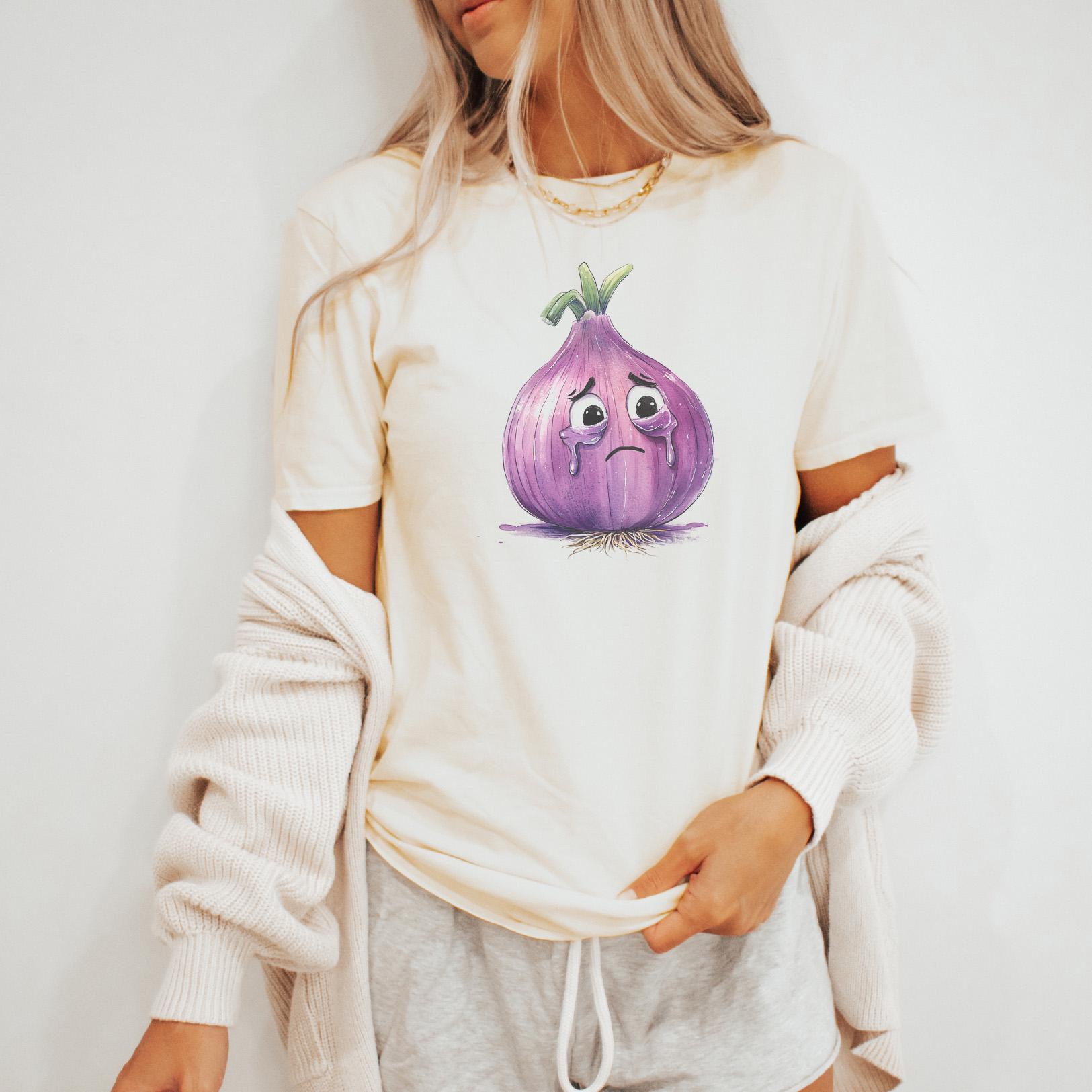 Crying Onion Cartoon Graphic T Shirt Cute Sad Purple Onion Face Art ...