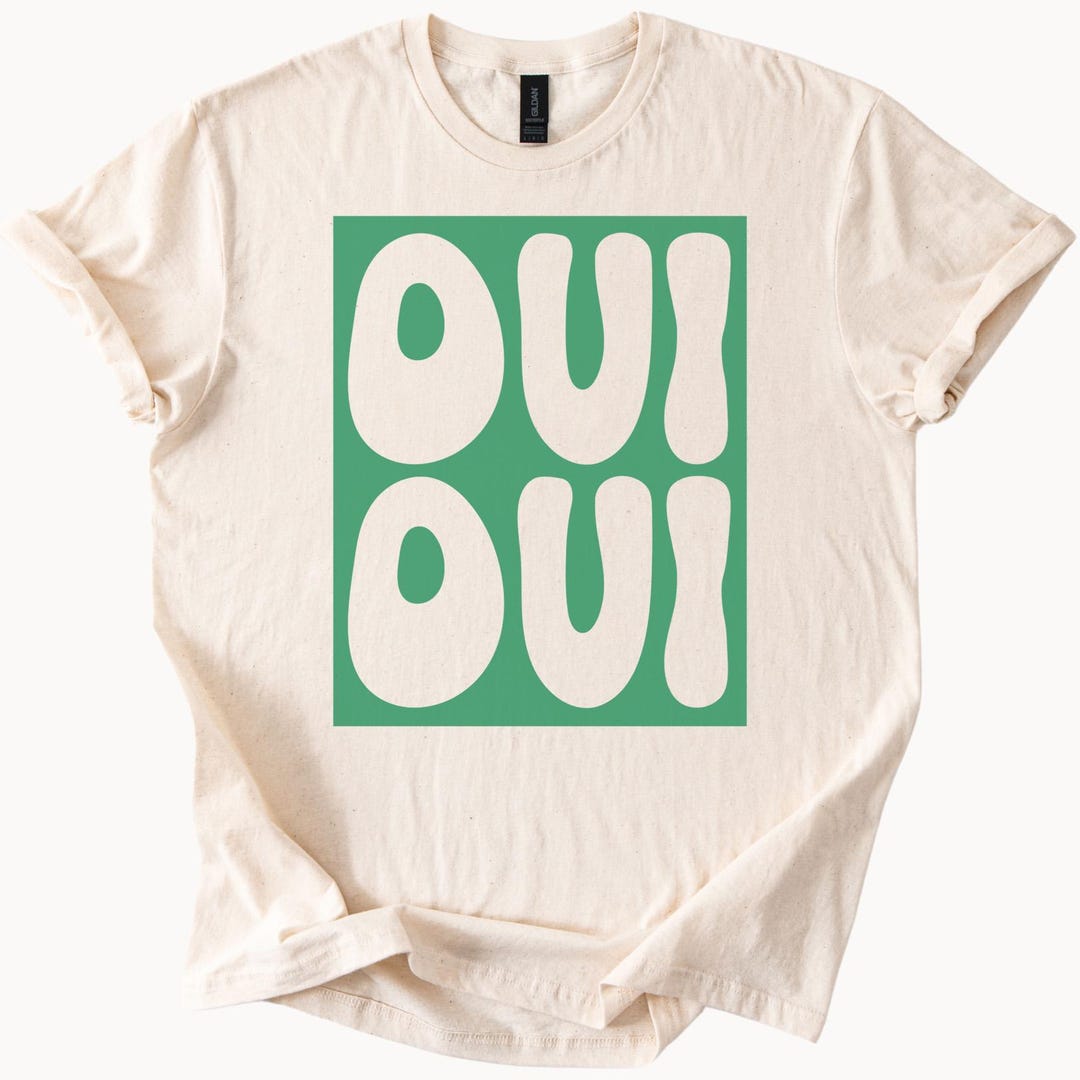 Oui Oui French Graphic Tee Retro Groovy Block Letters Cream T Shirt Fun ...