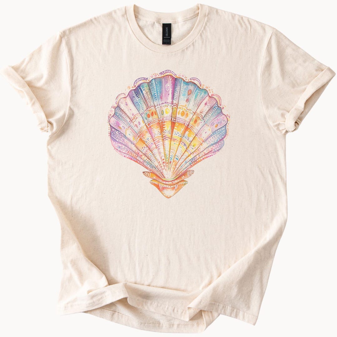 Watercolor Seashell T-shirt Coastal Beach Graphic Tee Ocean Lover Gift ...
