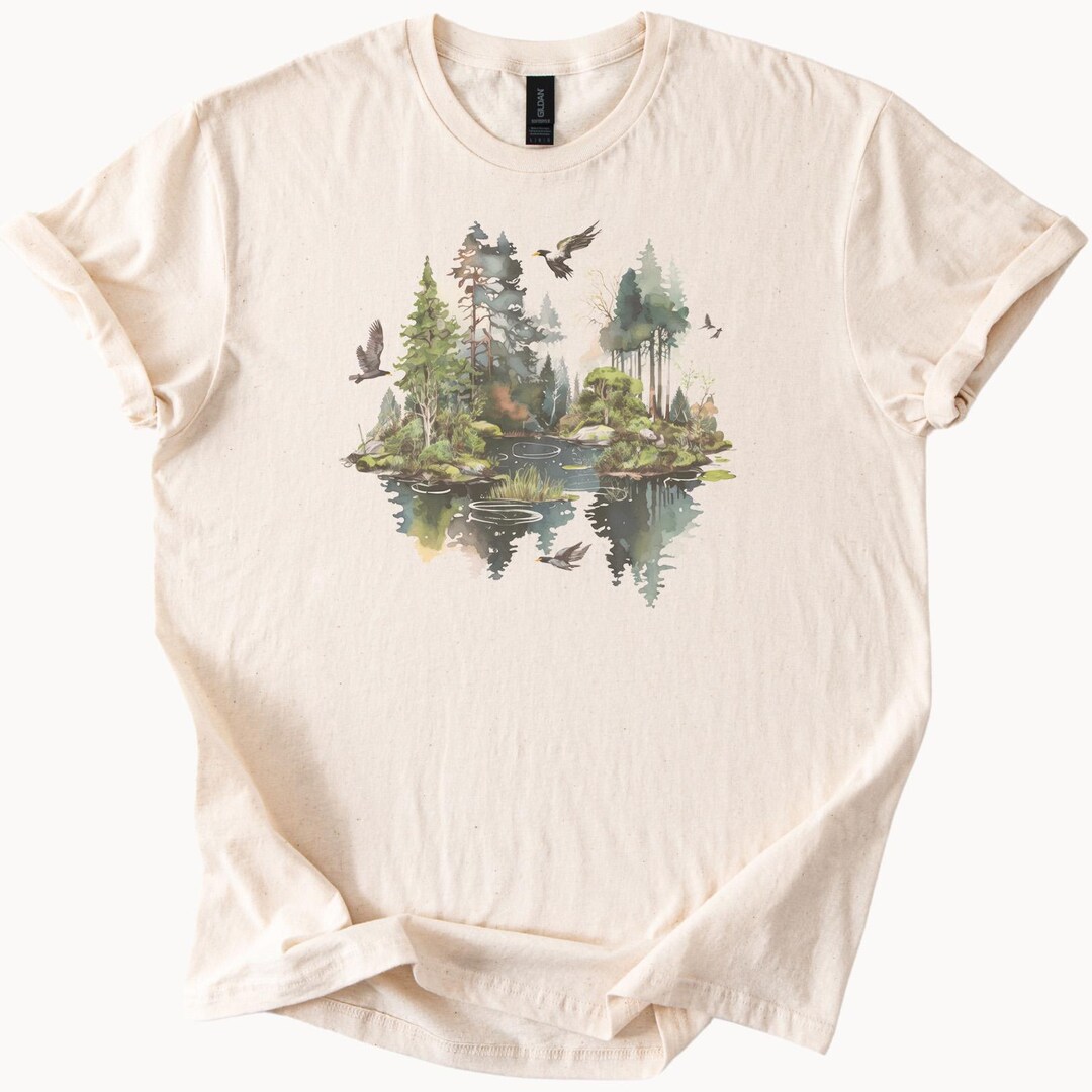 Serene Forest Island Lake Tee Wildlife Birds Nature Lover Outdoorsy ...