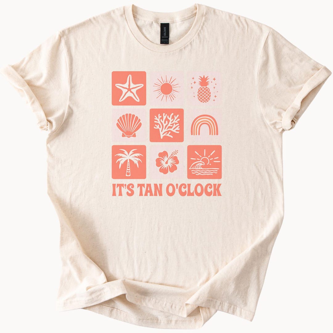 Its Tan Oclock Beach Graphic T Shirt Summer Starfish Pineapple Palm ...