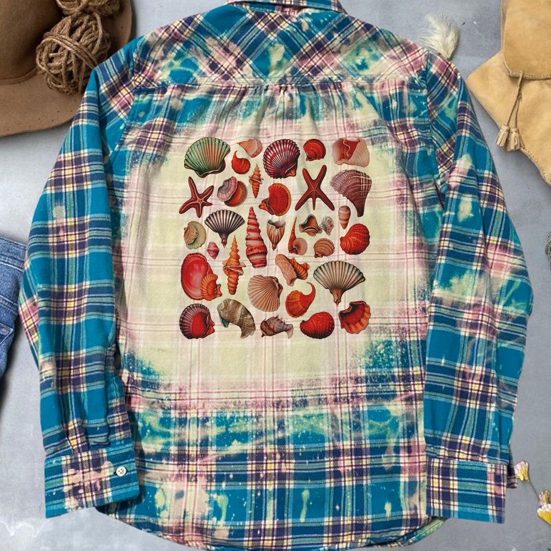 Sea Shell Shirt, Bleached Flannel Shirt, Beach Vibe Shirt, Custom Made ...