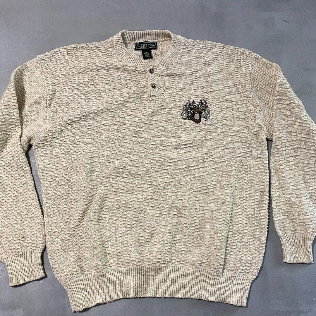 Vintage Croft & Barrow Sweater Adult Large Ivory Knit Buck Deer Dad ...