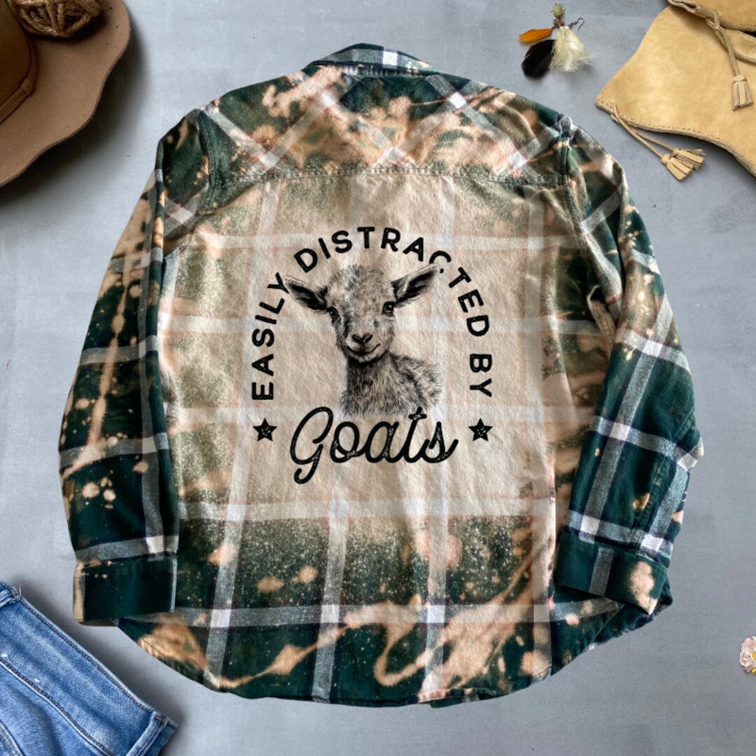 Easily Distracted by Goats Graphic Flannel Shirt, Trendy Animal Lover ...