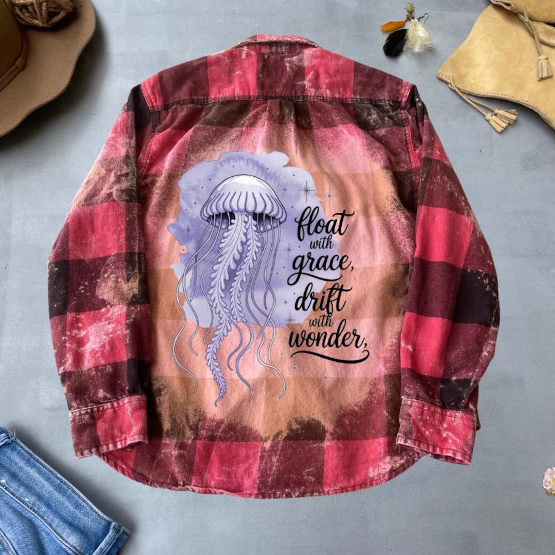 Bleached Plaid Flannel Shirt With Jellyfish Float With Grace Quote ...