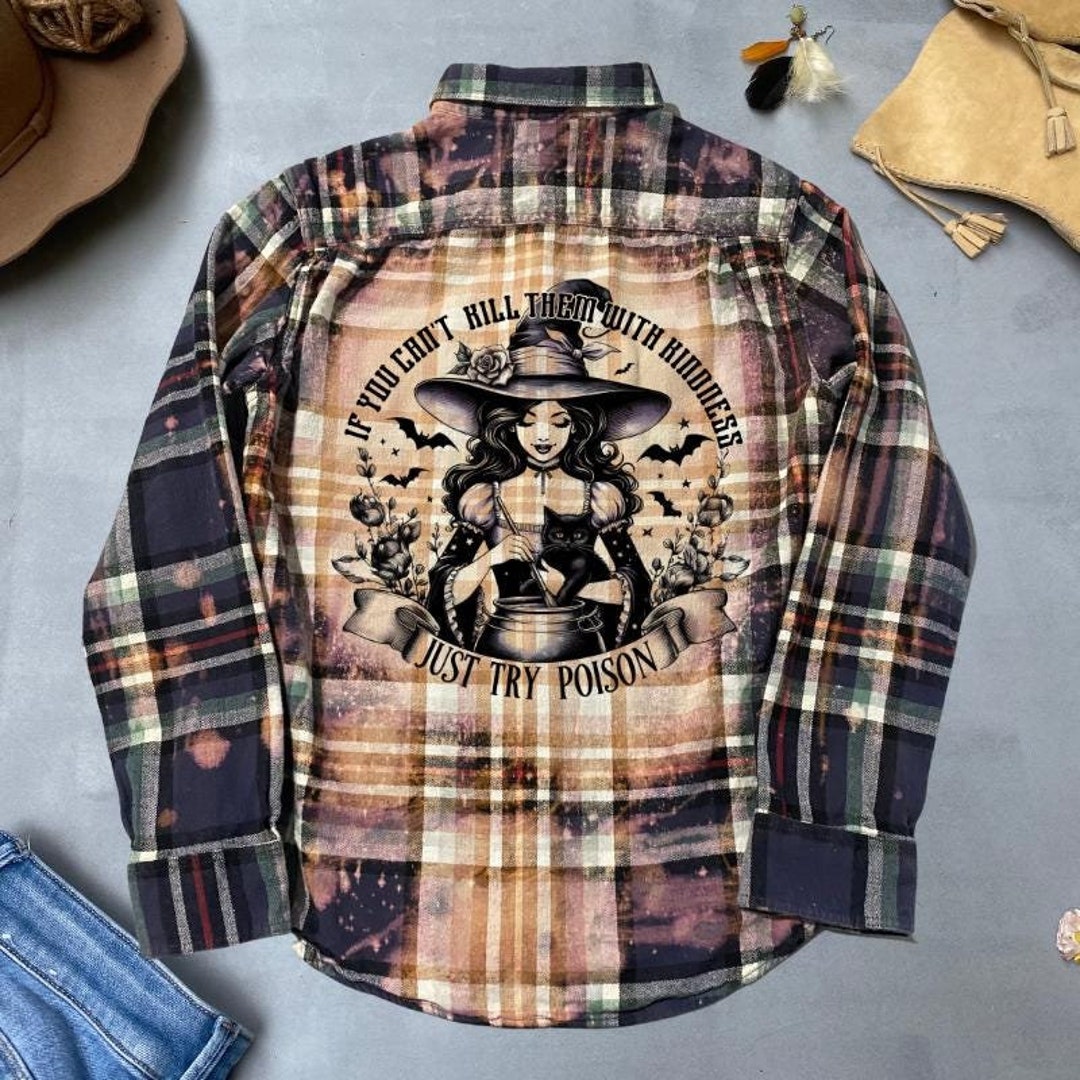 Halloween Witch Woman Shirt, Flannel Shirt Plaid Shirt, Spooky Season ...