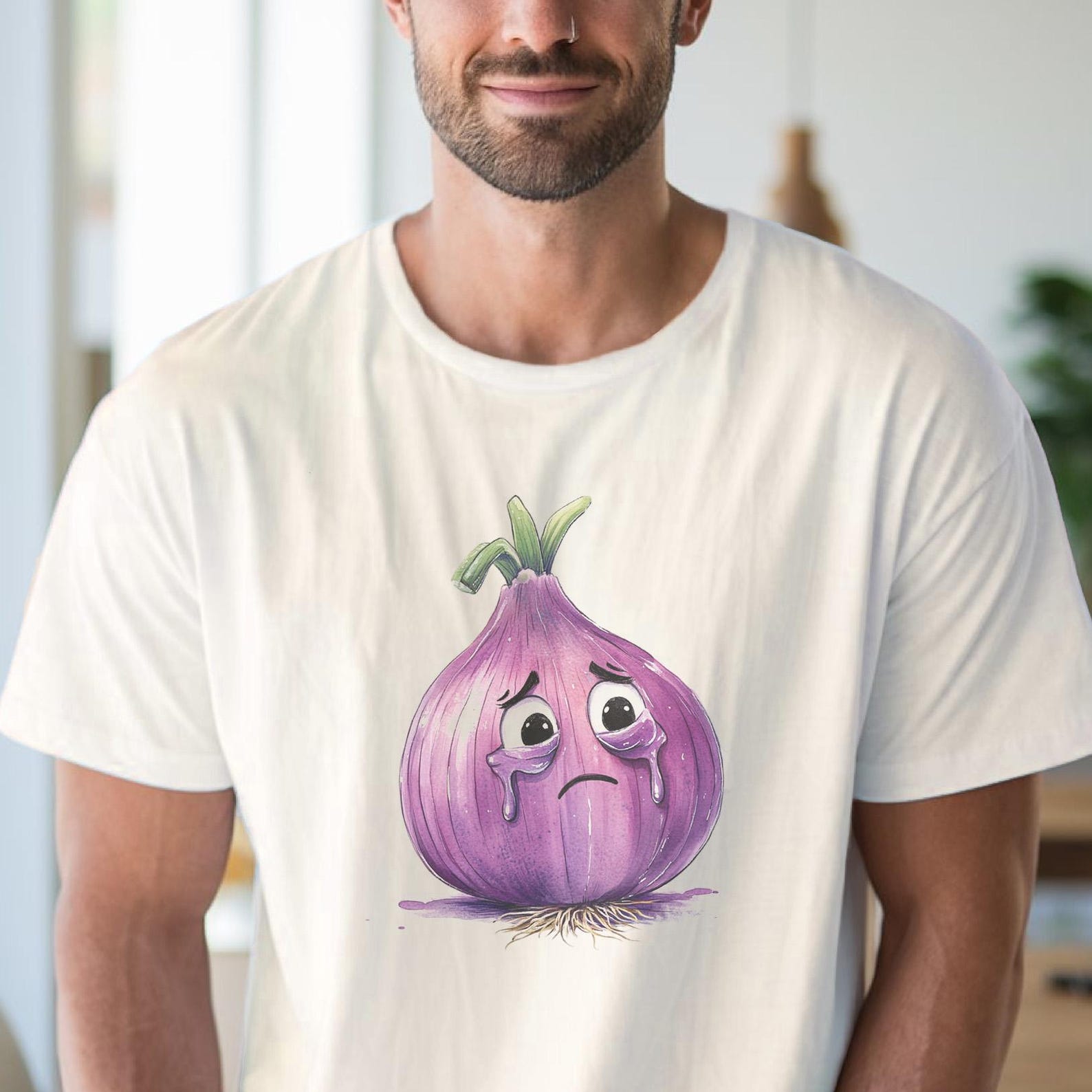 Crying Onion Cartoon Graphic T Shirt Cute Sad Purple Onion Face Art ...