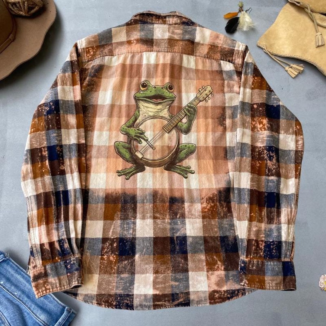 Frog Playing Banjo Flannel Shirt Upcycled Western Country Music Shirt ...