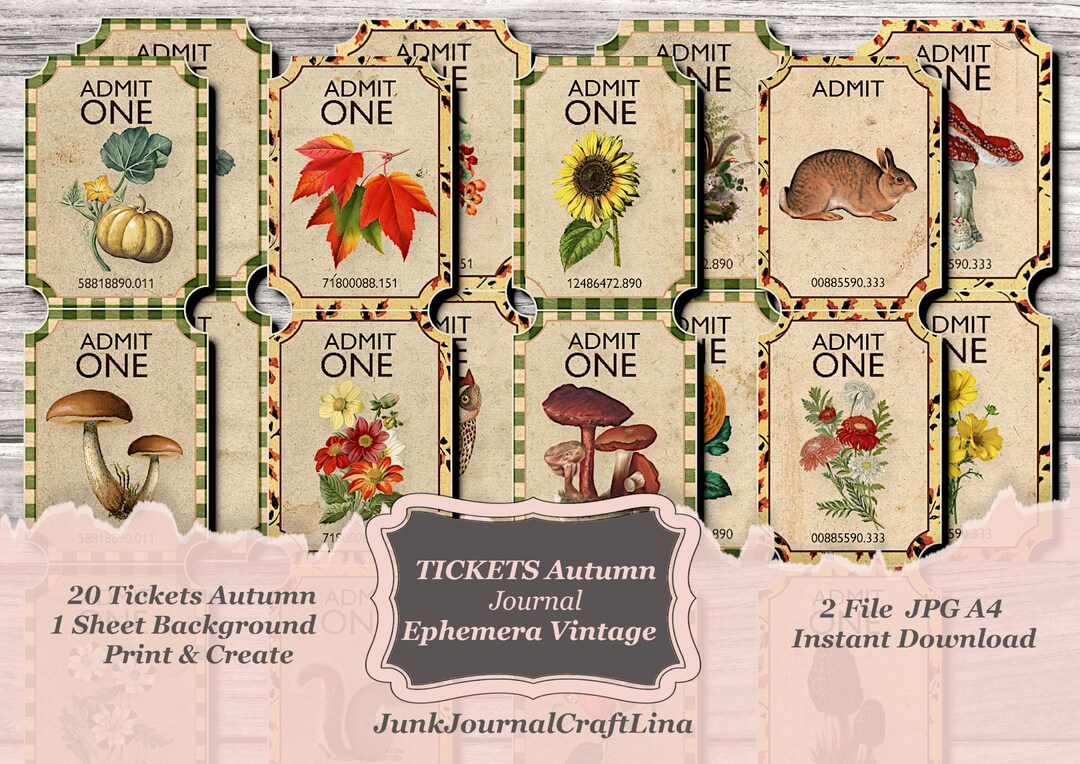 20 Printable Fall Tickets Junk Journal Ephemera Supplies - Etsy