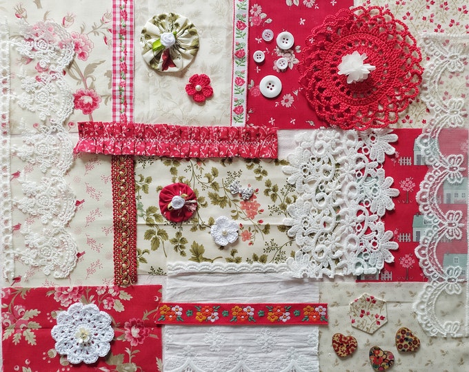 Slow Stitch Bundle in RED and Withe, a Small Set of Inspiring, Fabric ...