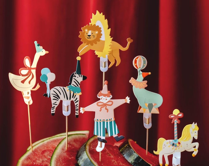 6 Circus Cup Cake Toppers, Circus Cake Topper, Circus Themed Party ...