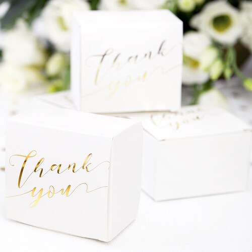 White Favour Boxes With Ribbon Set of 10 White Thank You - Etsy
