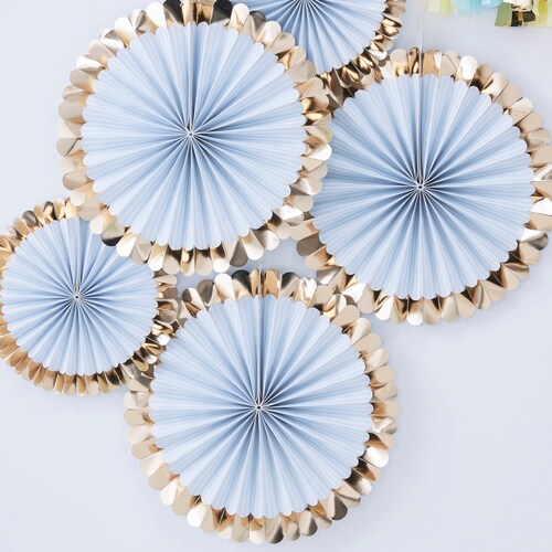 Pastel Blue Paper Fans Luxurious Paper Fans Blue and Gold - Etsy