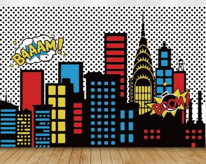 Superhero Theme Party Vinyl Backdrop, Comic Backdrop, Kids Party, Party ...