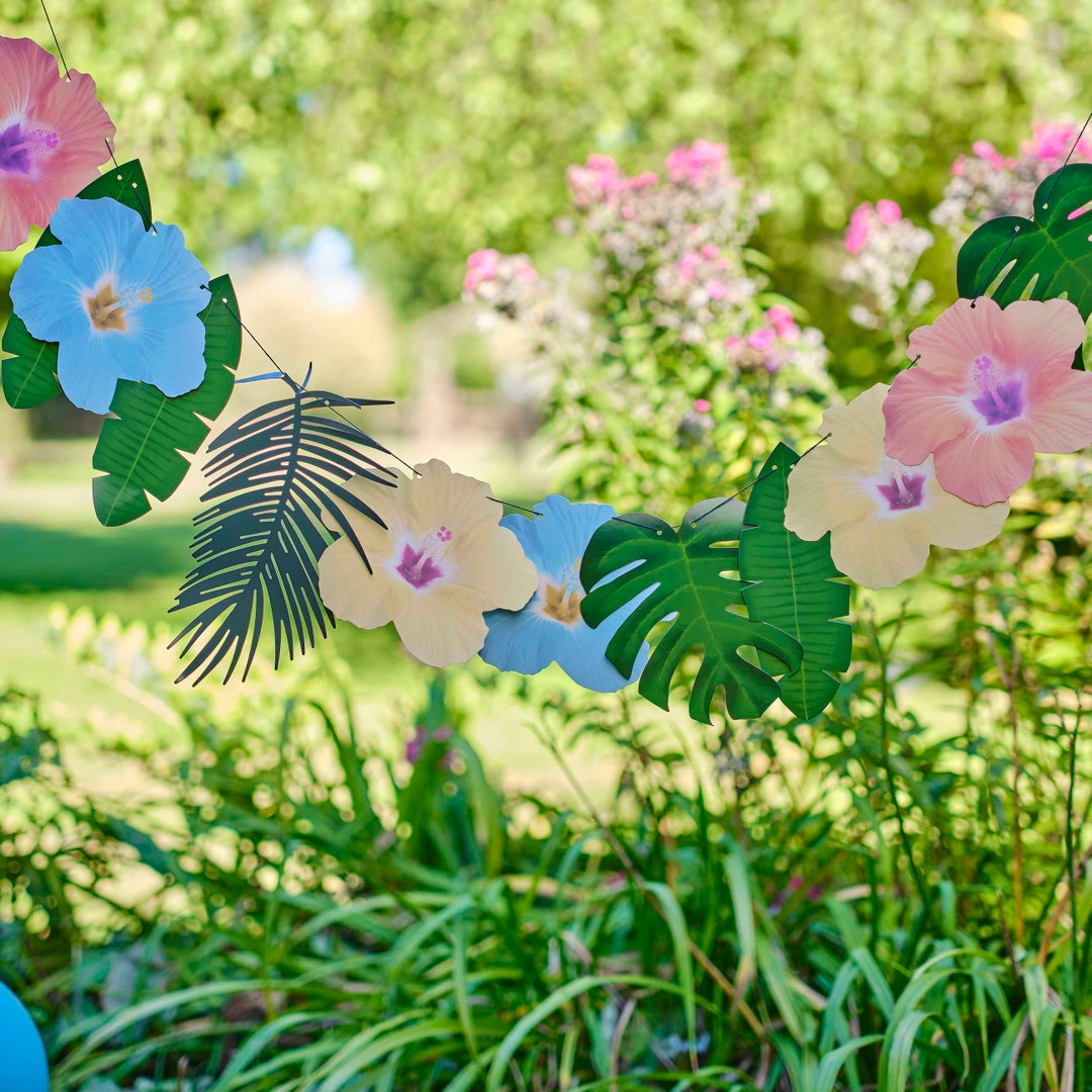 Hawaiian Palm Leaf and Hibiscus Paper Garland, Flowers Garlands ...