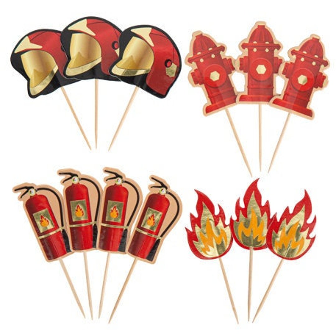 Vintage Fireman Cupcake Decor, Fire Engine Food Picks, Fireman Props ...