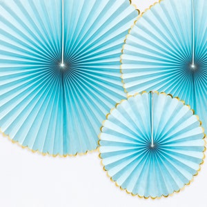 Pastel Blue Paper Fans - Luxurious Paper Fans - Blue and Gold - 3 in ...