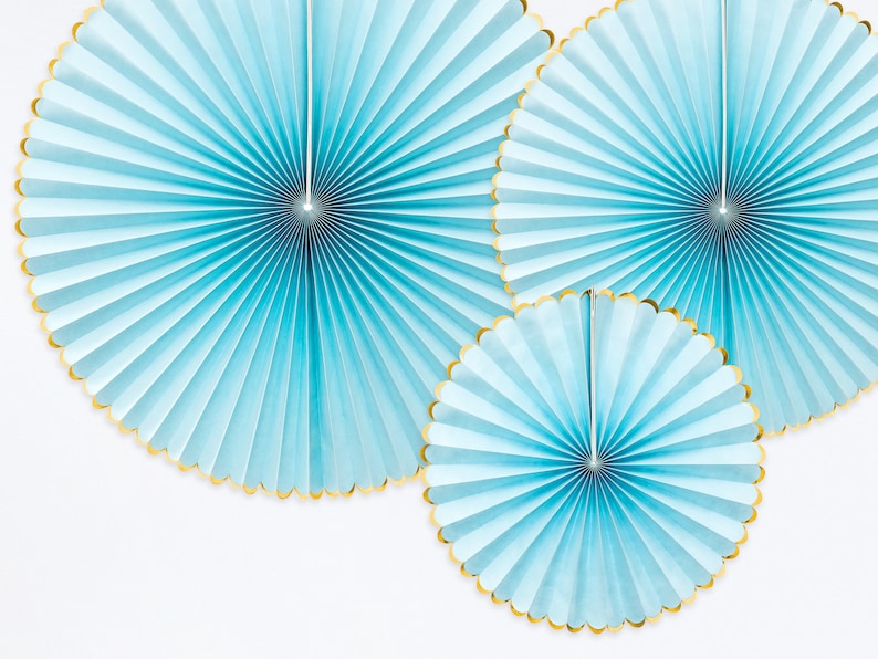 Pastel Blue Paper Fans - Luxurious Paper Fans - Blue and Gold - 3 in ...