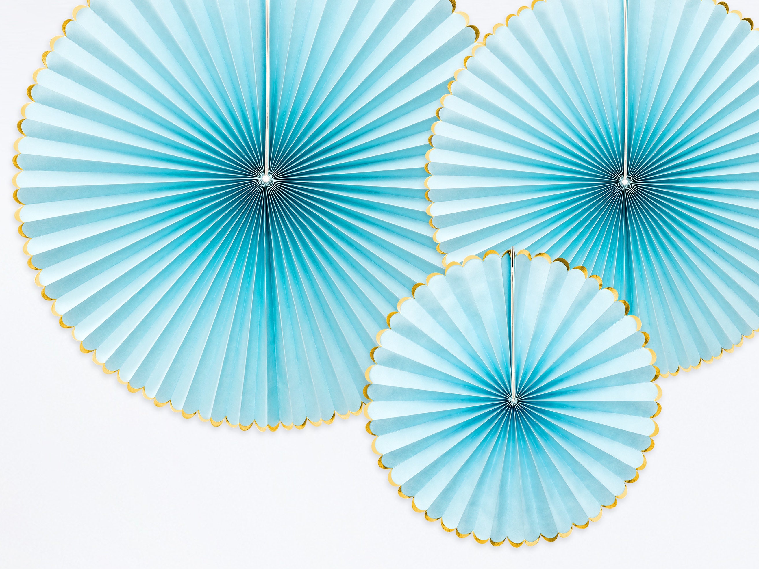 Pastel Blue Paper Fans - Luxurious Paper Fans - Blue and Gold - 3 in ...