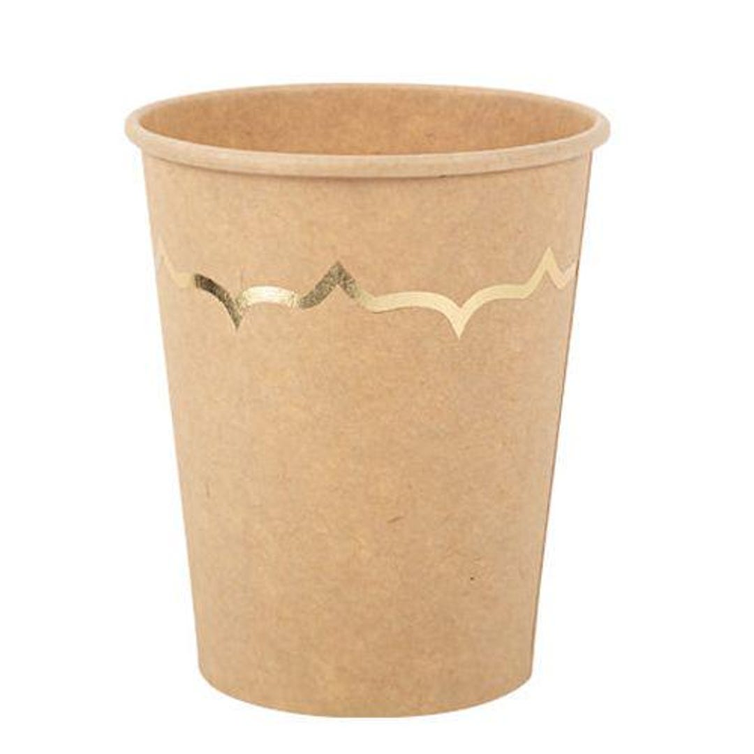 8 Kraft Paper Cups With Gold Rim, 255ml, Gold Rim Cups, Paper Cups ...