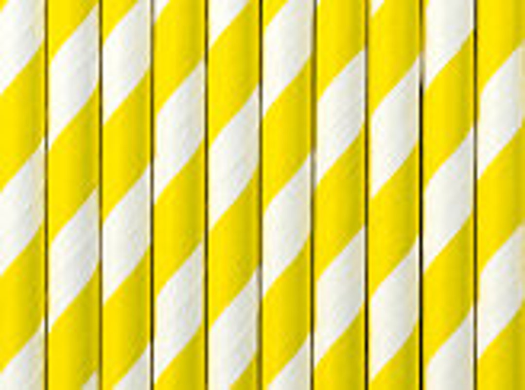 10 Yellow Striped Straws, Yellow Paper Straws, Baby Shower Straws ...