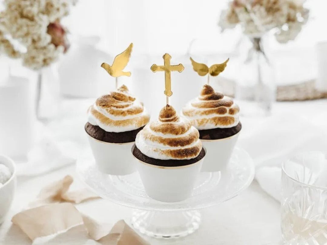 6 First Communion Gold Cupcake Toppers, Cake Topper, Gold Cake ...