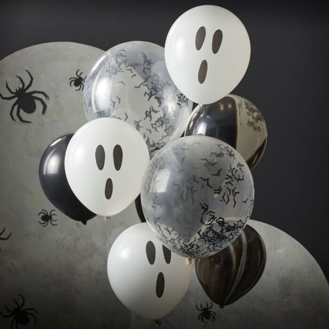 Spooky Halloween Balloon Bundle, Ghost Balloons, Confetti Bat Balloons ...