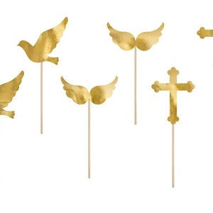 6 First Communion Gold Cupcake Toppers, Cake Topper, Gold Cake ...