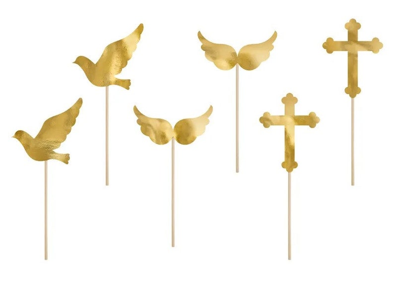 6 First Communion Gold Cupcake Toppers, Cake Topper, Gold Cake ...