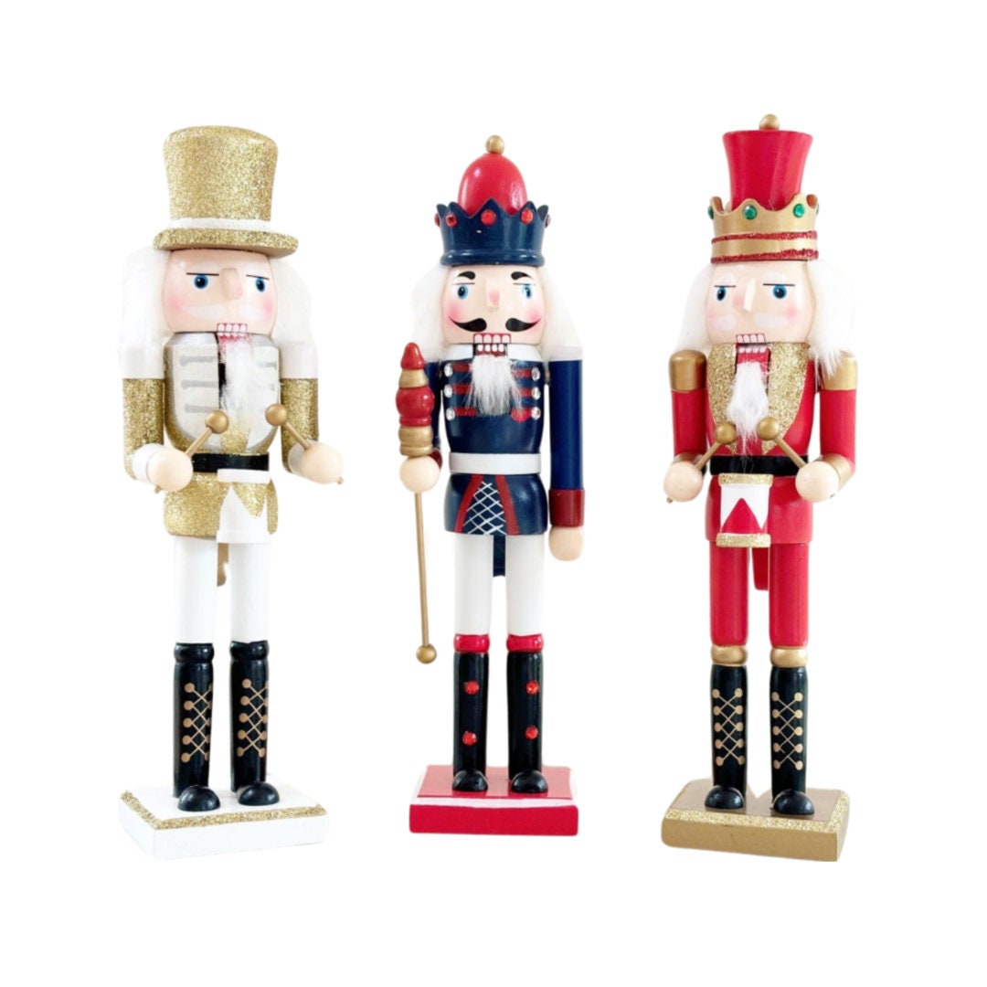 Festive Nutcracker Wooden Figure With Glitter, Wooden Nutcracker, Christmas Decorations ...