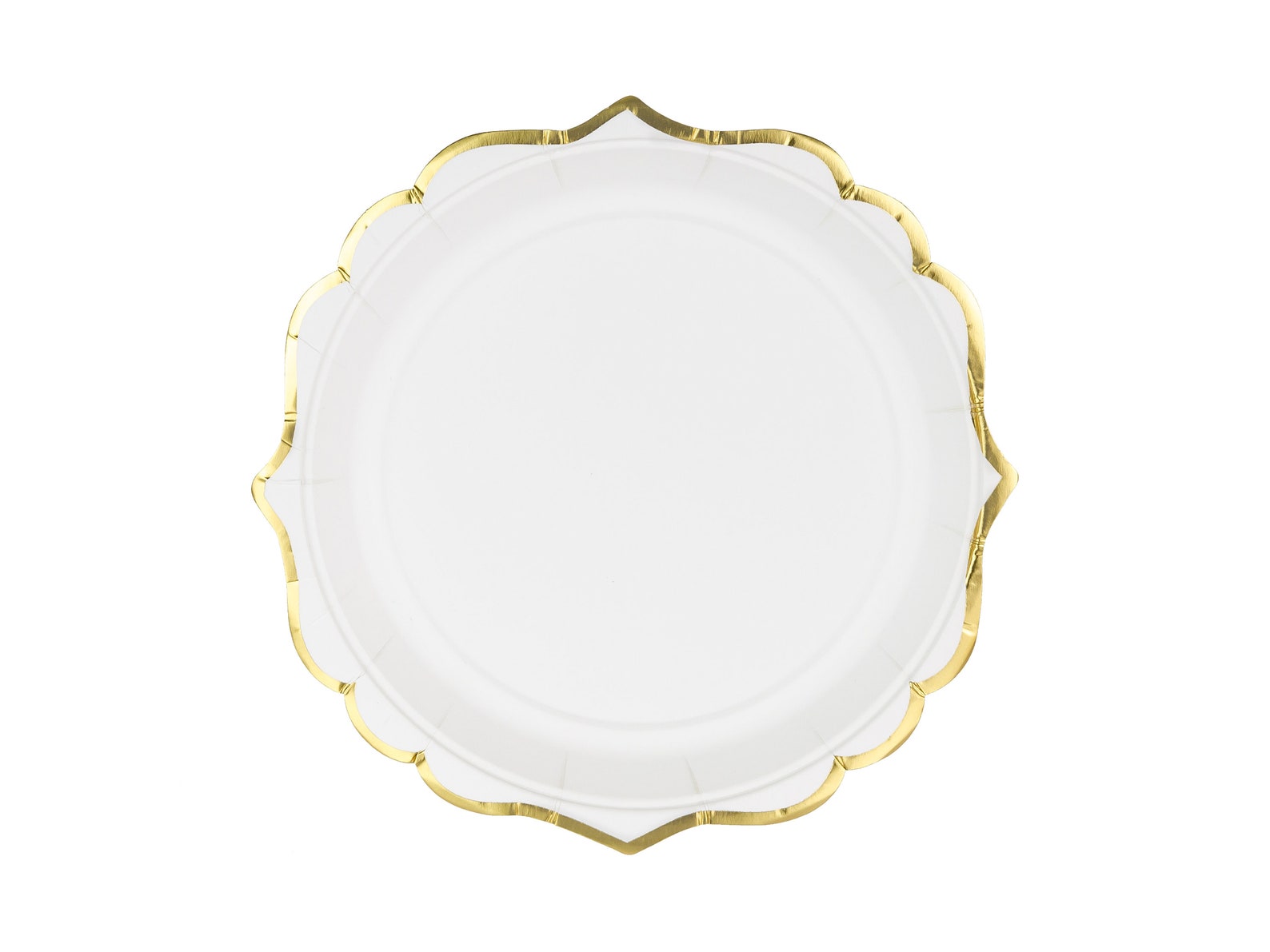 White Gold Foiled Paper Plates - White and Gold Tableware - White ...