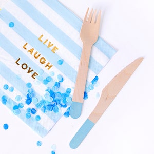 Pastel Blue Wooden Cutlery Set of 18 Wooden Cutlery Set Pale Blue Blue ...