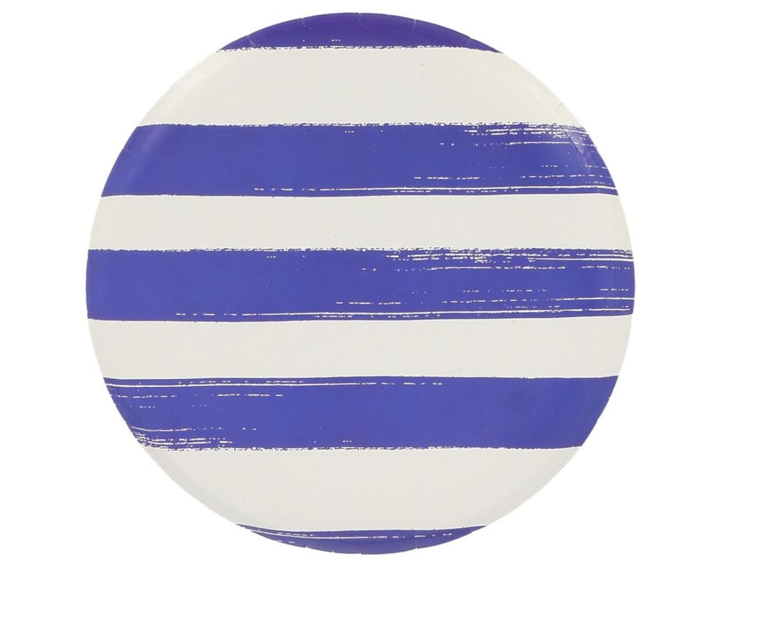 6 Blue and White Striped Paper Plates, Ø23cm, Blue and White Paper ...