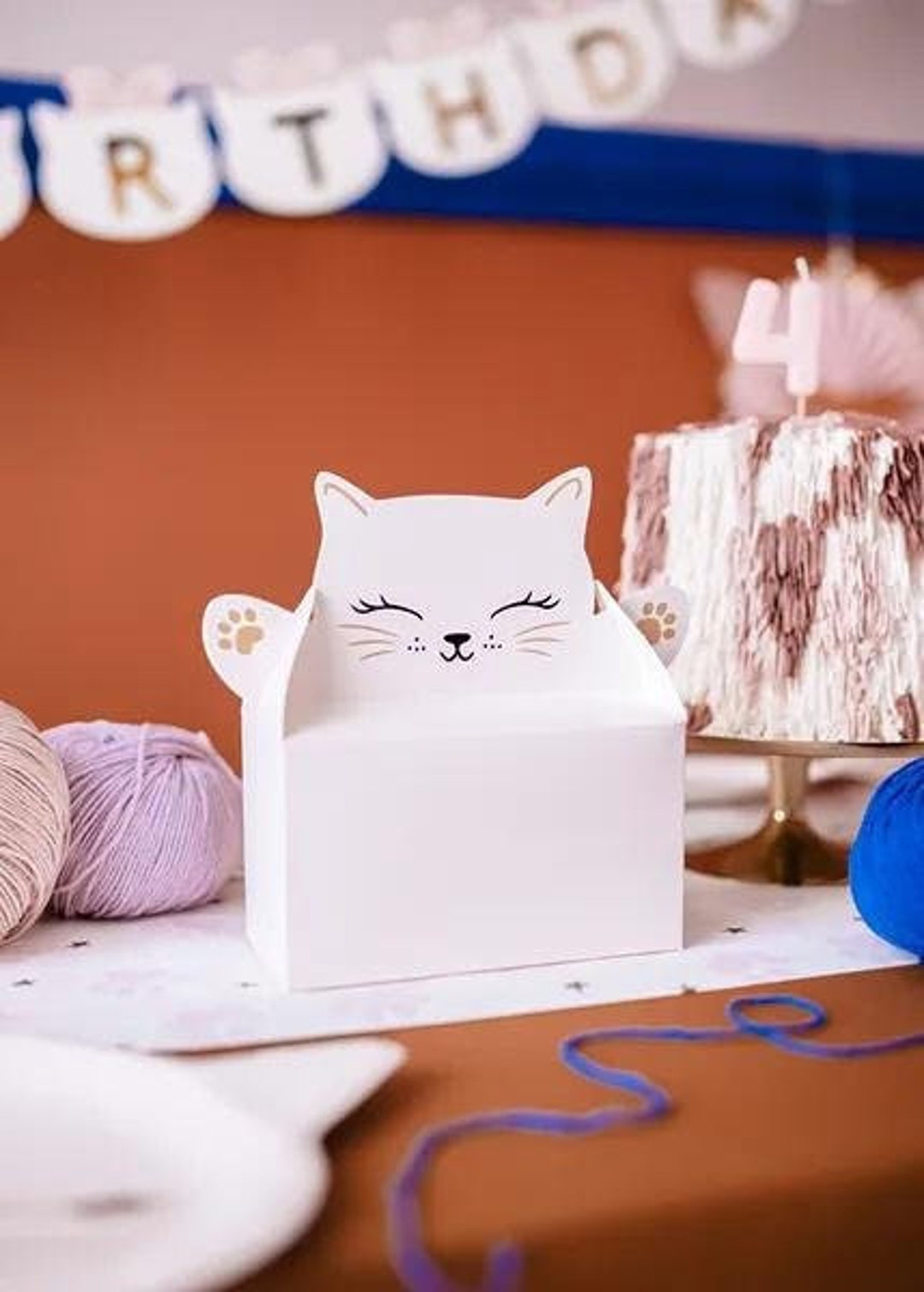 6 Cat-shaped Cake Boxes, Favour Boxes for Girls, Cat Themed Boxes, 19.5 ...