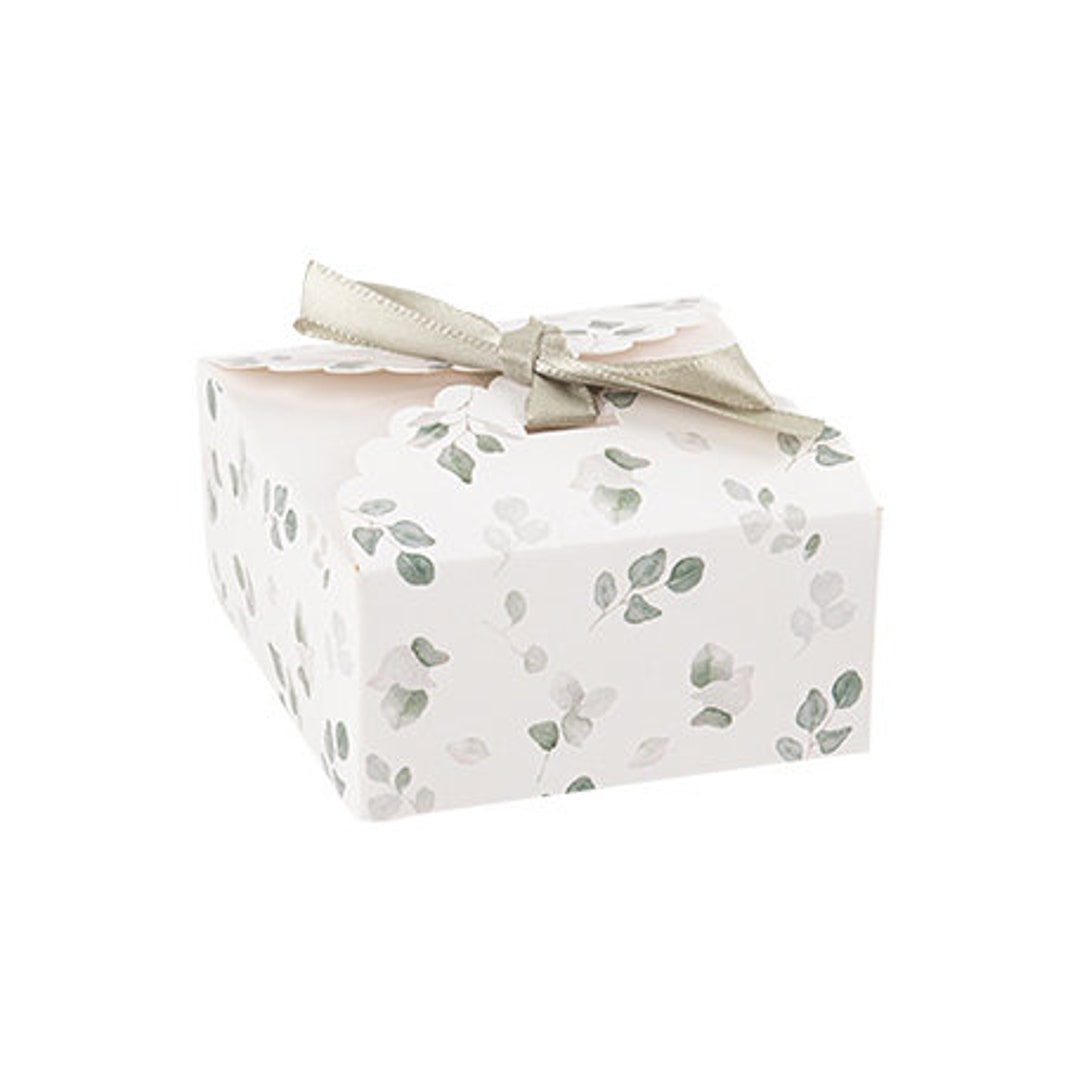 8 Sage Green and White Botanical Favour Boxes With Satin Ribbon, 7x3 ...