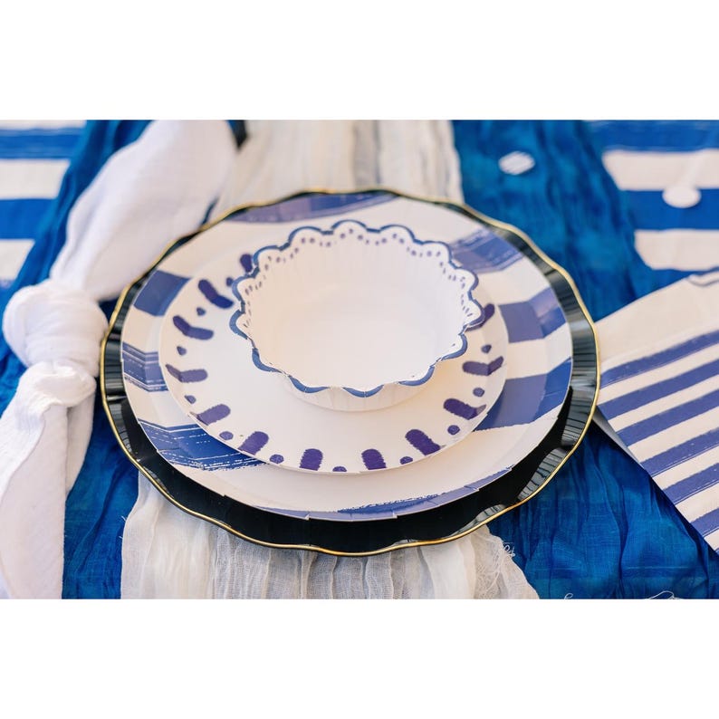 6 Small Blue and White Cardboard Plates Ø18cm, Blue and White Paper ...