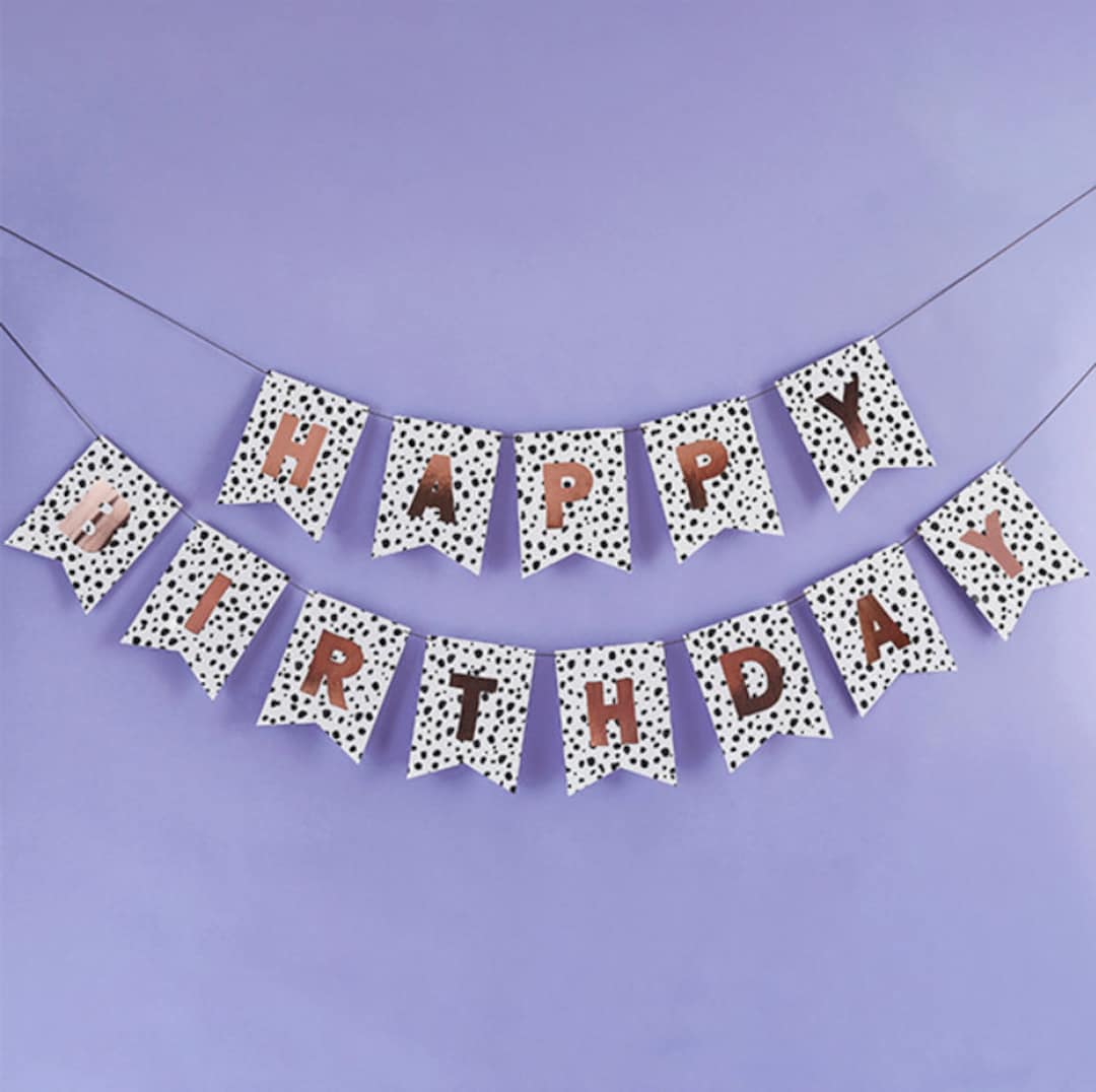 Cute Dalmatian Birthday Banner, Black and White Spotty Birthday Bunting ...